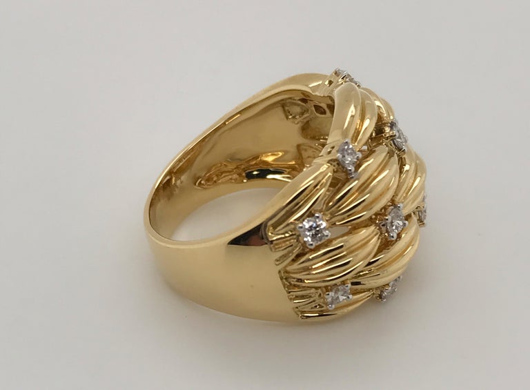 18 Karat Yellow Gold Diamond Set Basket Weave Dress Ring For Sale at ...