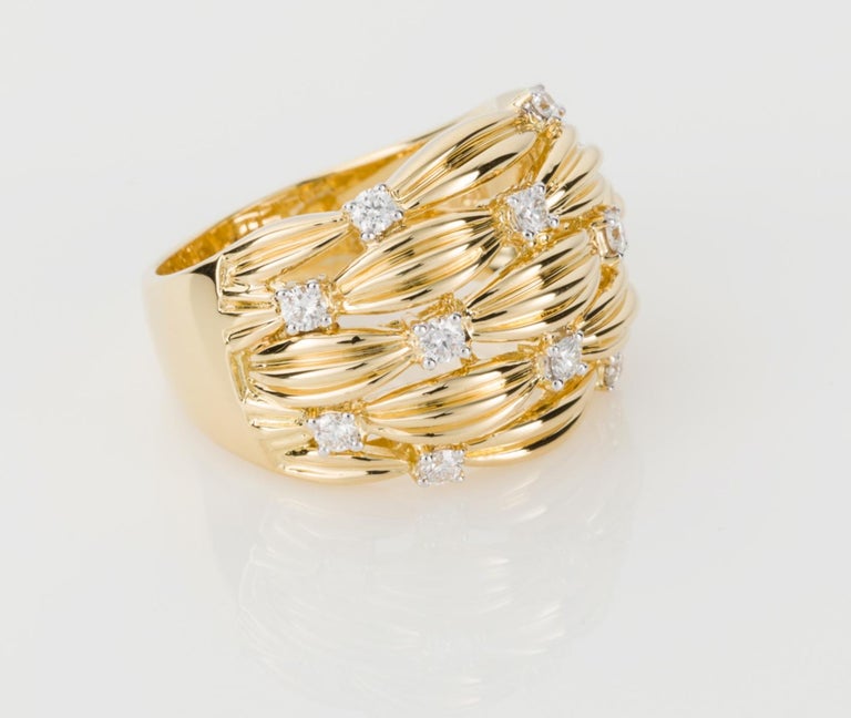 18 Karat Yellow Gold Diamond Set Basket Weave Dress Ring For Sale at ...