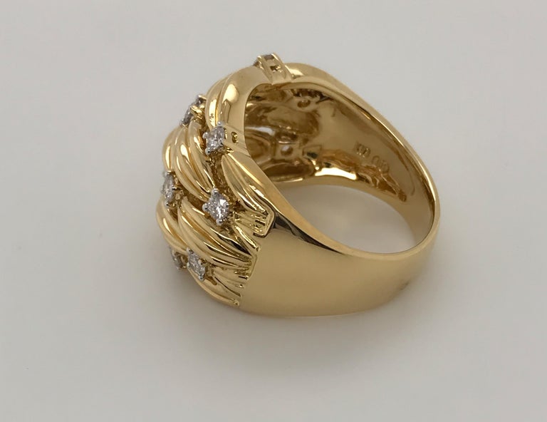 18 Karat Yellow Gold Diamond Set Basket Weave Dress Ring For Sale at ...