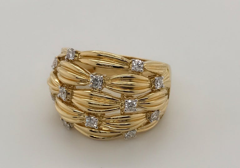 18 Karat Yellow Gold Diamond Set Basket Weave Dress Ring For Sale at ...