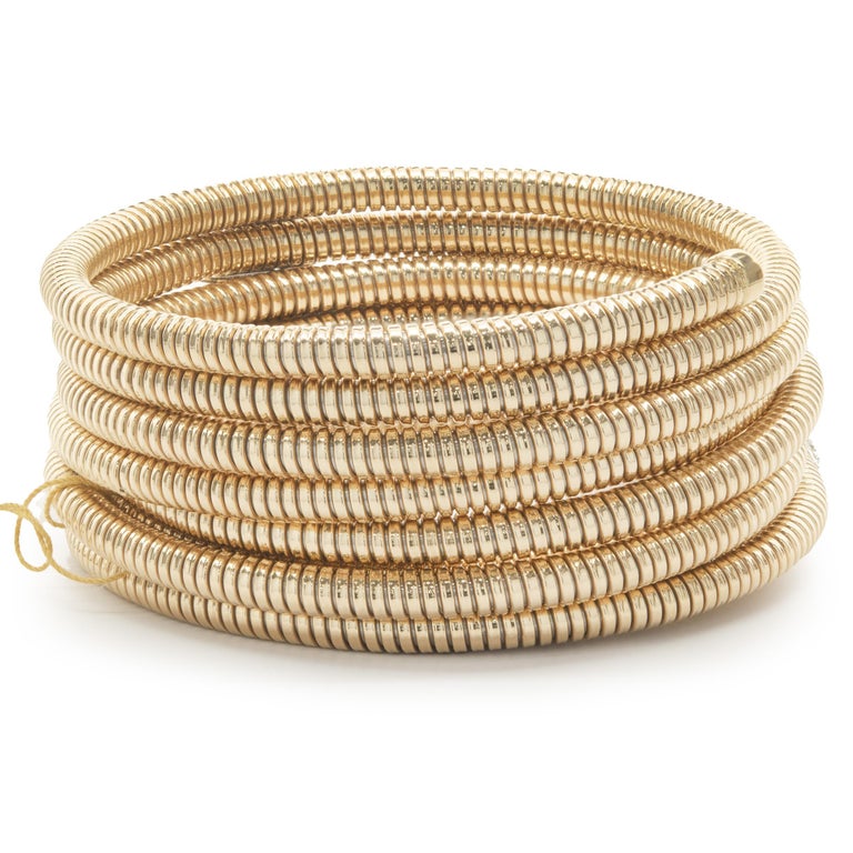 18 Karat Yellow Gold Diamond Slinky Bracelet with Three Pave Diamond ...