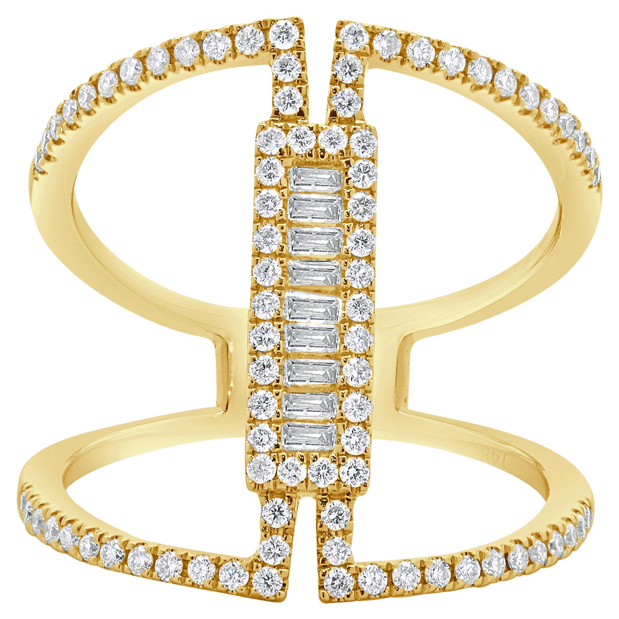 18 Karat Yellow Gold Diamond Split Band with Channel Set Diamond Center ...