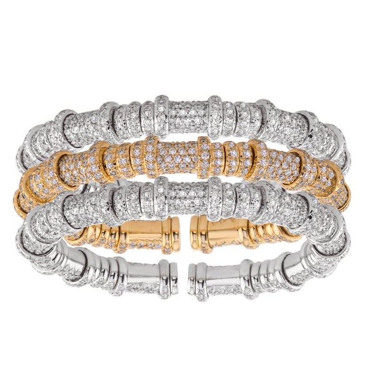 18 Karat Yellow Gold Diamond Spring Loaded Bangle Bracelet 8.5mm Wide ...