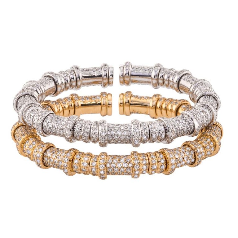 18 Karat Yellow Gold Diamond Spring Loaded Bangle Bracelet 8.5mm Wide ...