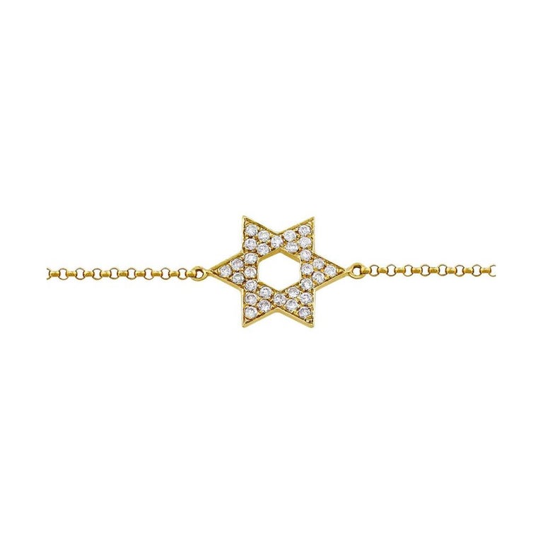 18 Karat Yellow Gold Diamond Star of David Chain Bracelet For Sale at ...