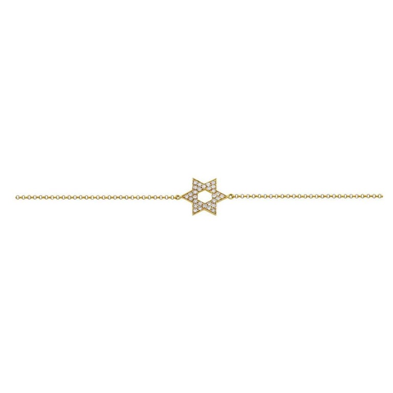 18 Karat Yellow Gold Diamond Star of David Chain Bracelet For Sale at ...