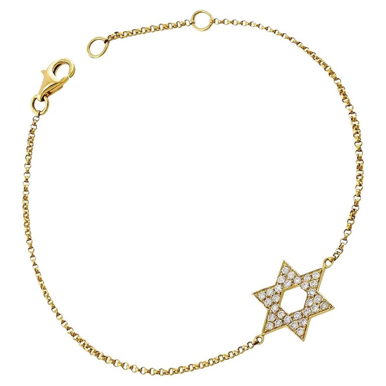 18 Karat Yellow Gold Diamond Star of David Chain Bracelet For Sale at ...