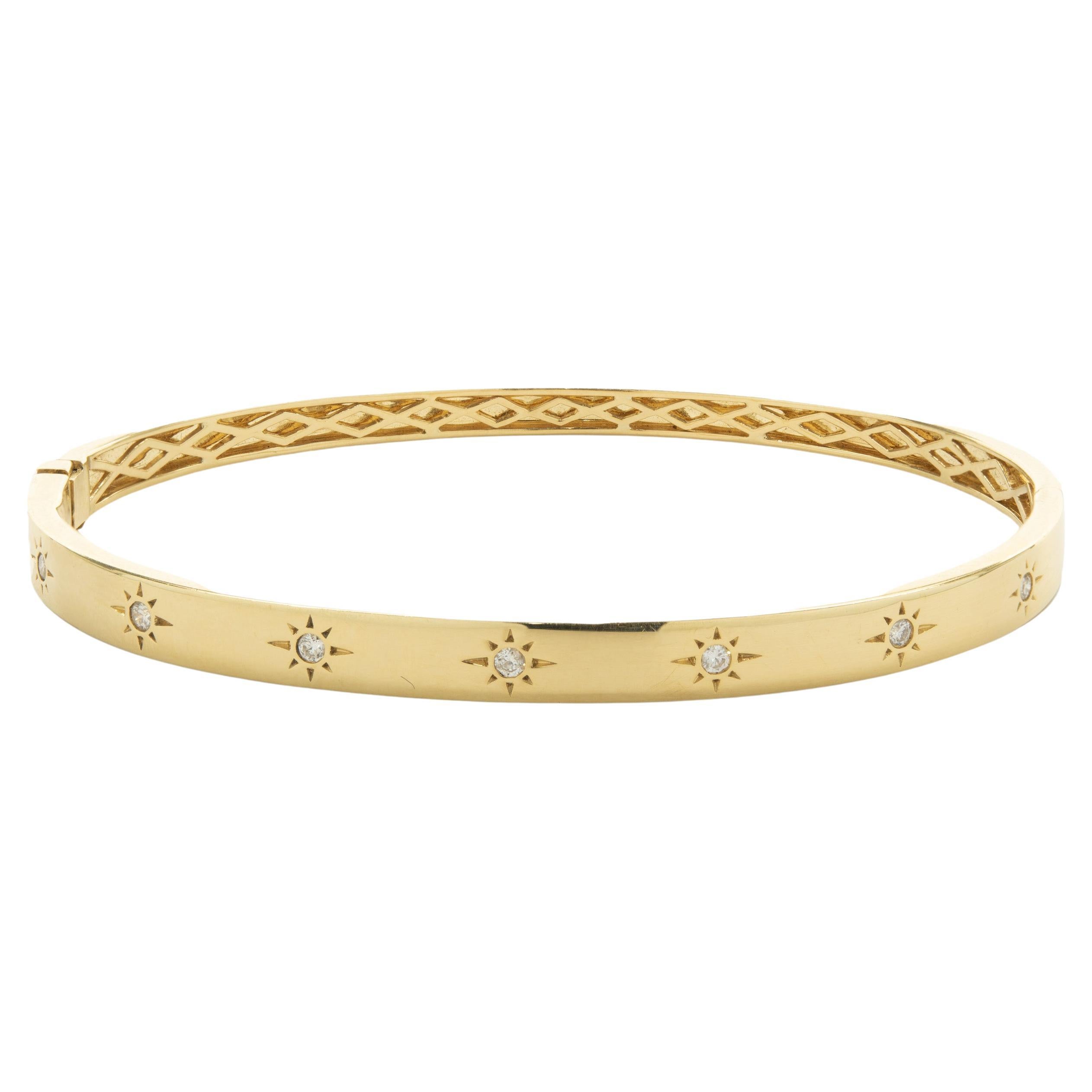 18 Karat Yellow Gold Diamond Bangle Bracelet For Sale at 1stDibs