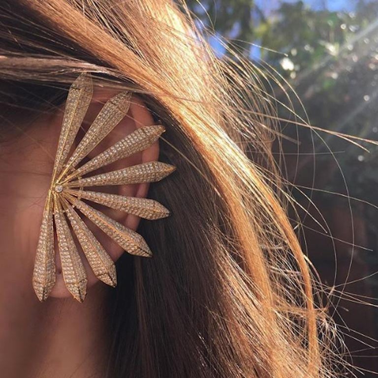 Diamond Sunrise Ear Cuff in 18k Yellow Gold For Sale at 1stDibs