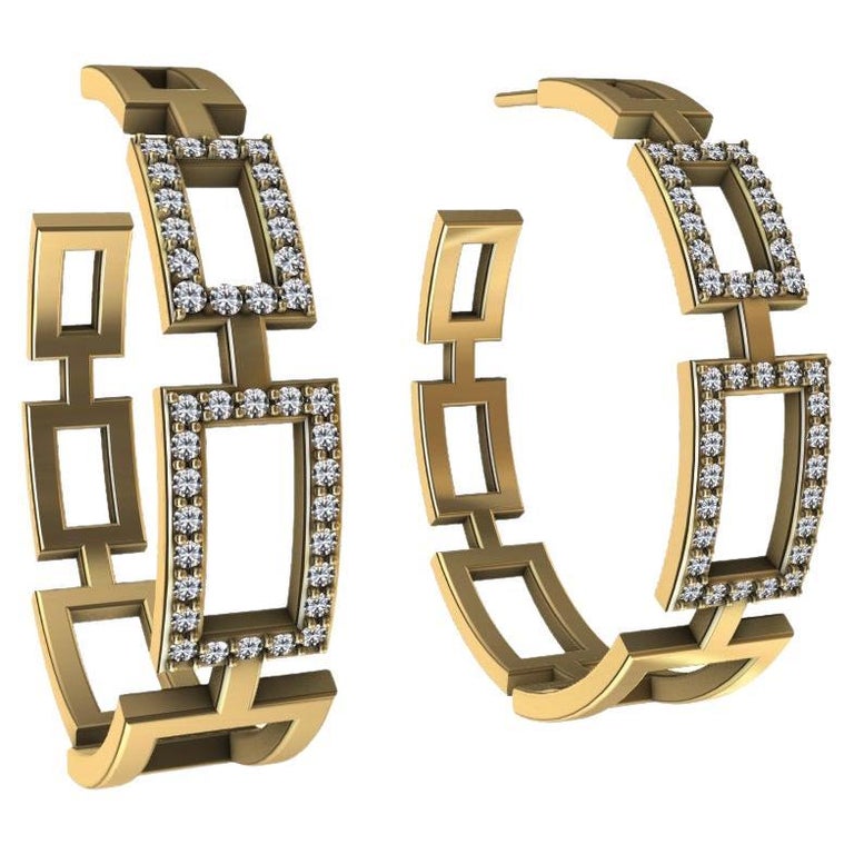 18 Karat Yellow Gold Diamond Tapered Rectangle Hoops For Sale at 1stDibs