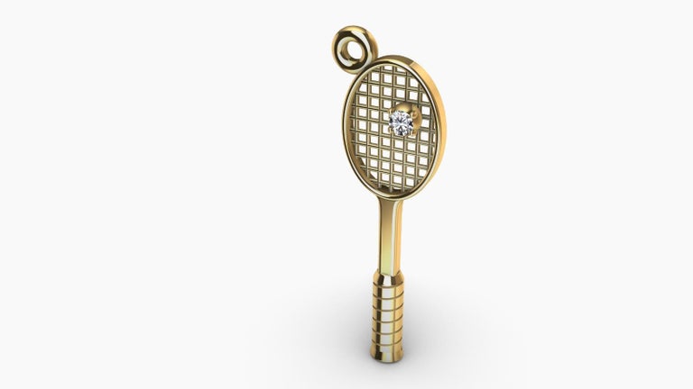 18 Karat Yellow Gold Diamond Tennis Racket Charm For Sale at 1stDibs