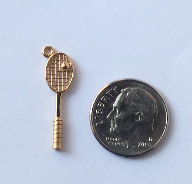 18 Karat Yellow Gold Diamond Tennis Racket Charm For Sale at 1stDibs