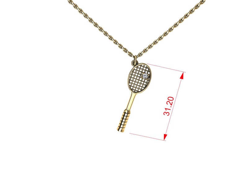 18 Karat Yellow Gold Diamond Tennis Racket Pendant For Sale at 1stDibs