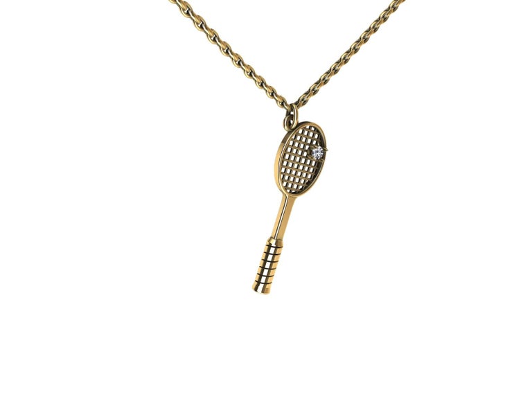 18 Karat Yellow Gold Diamond Tennis Racket Pendant For Sale at 1stDibs