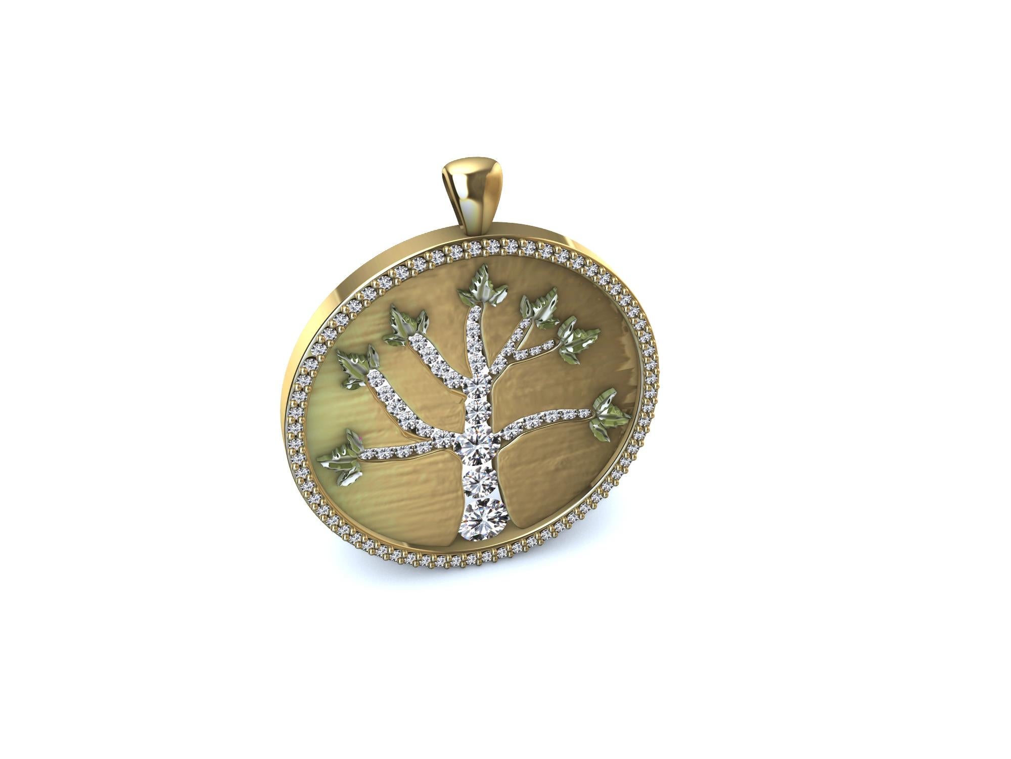 18 Karat Yellow Gold Diamond Tree of Life Pendant For Sale at 1stDibs