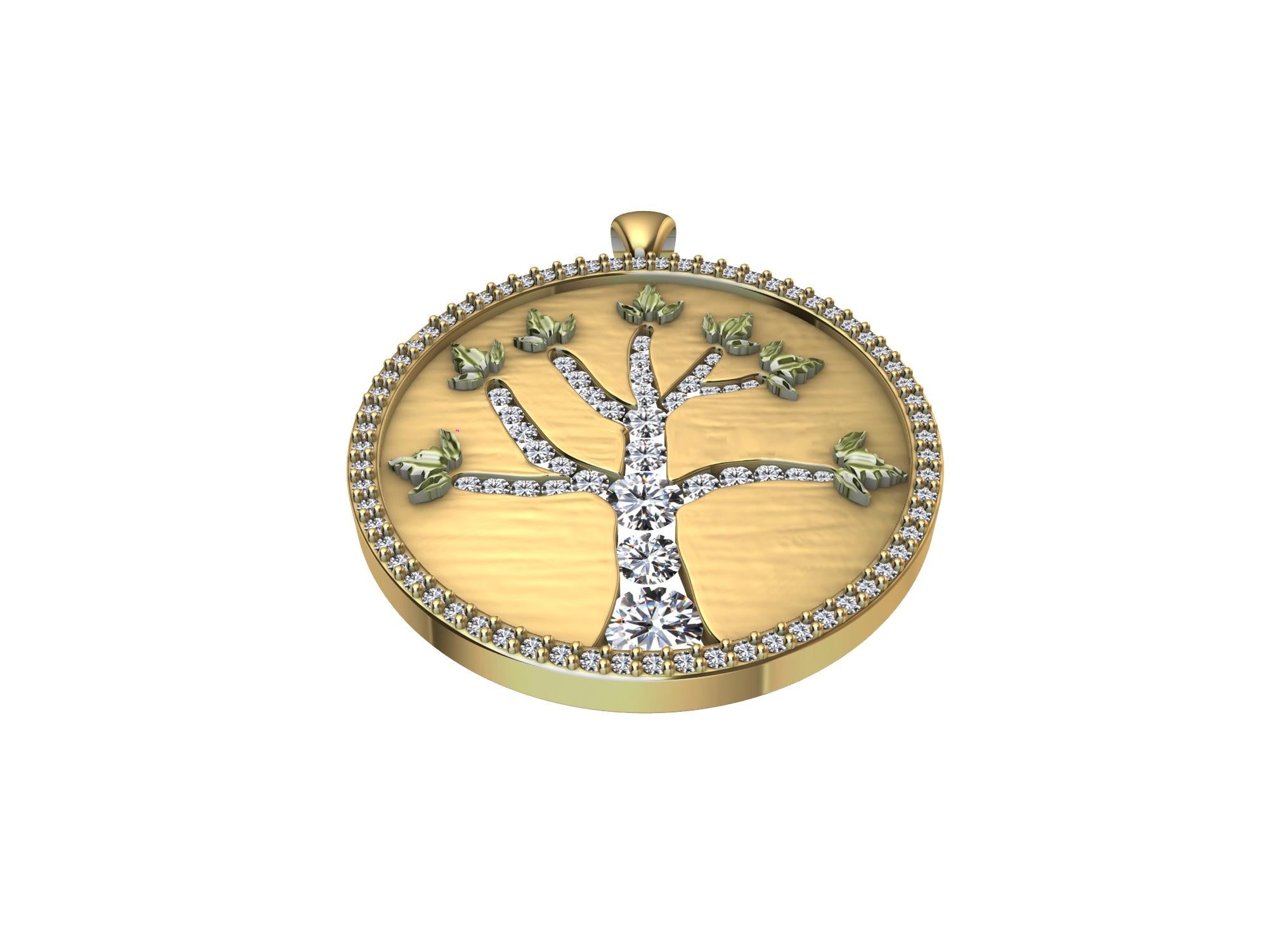 18 Karat Yellow Gold Diamond Tree of Life Pendant For Sale at 1stDibs
