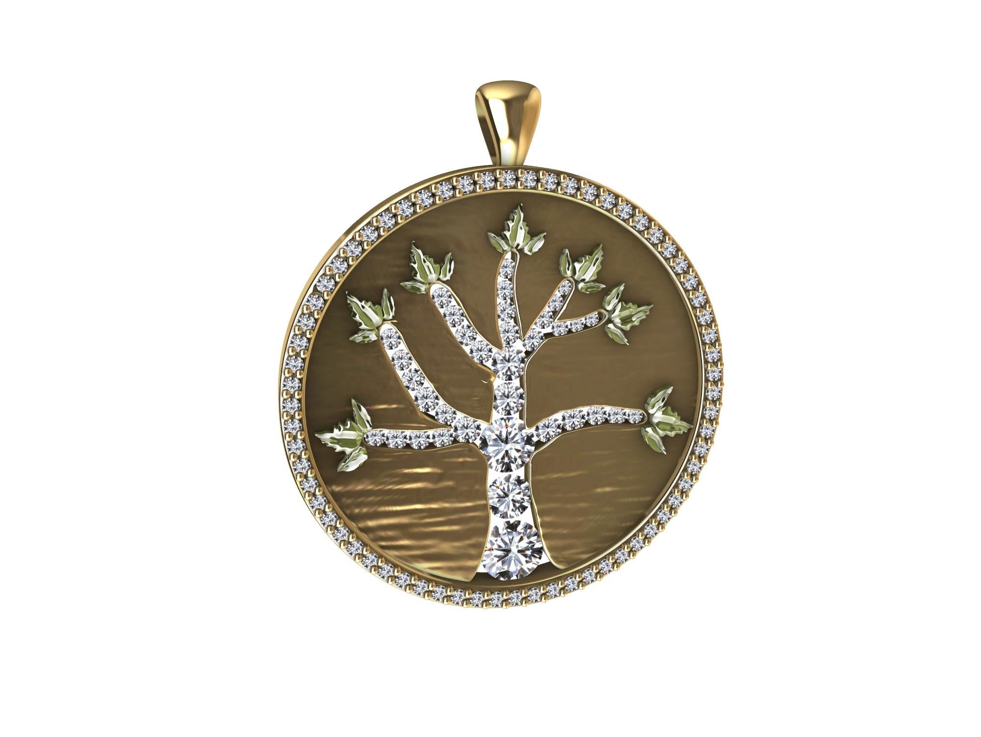 18 Karat Yellow Gold Diamond Tree of Life Pendant For Sale at 1stDibs