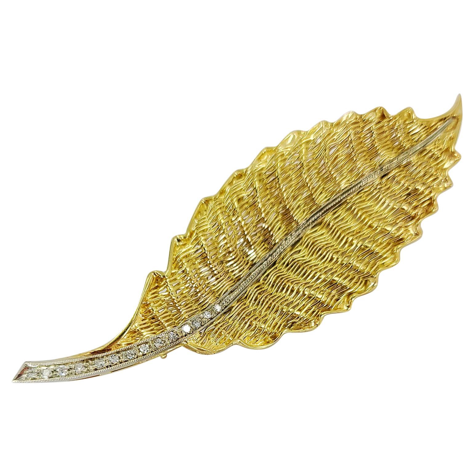 1950s Elegant Diamond Gold Double Leaf Pin For Sale (Free Shipping) at ...