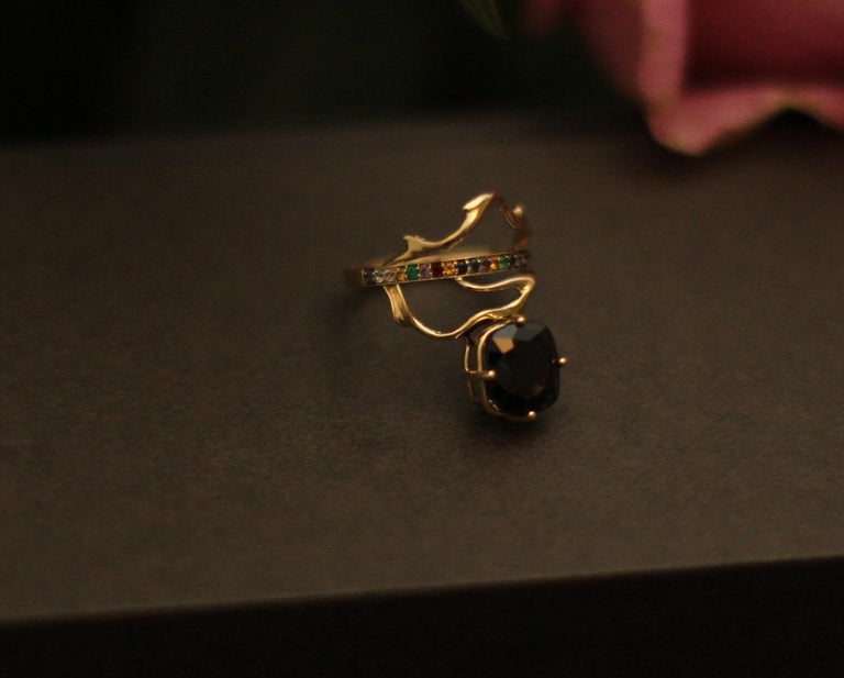 18 Karat Yellow Gold Diamonds Ring with Copper Bearing Paraiba ...