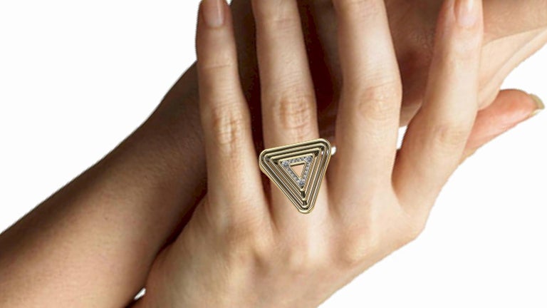 Customizable 18 Karat Yellow Gold Diamonds Soft Triangle Pyramid Ring ...