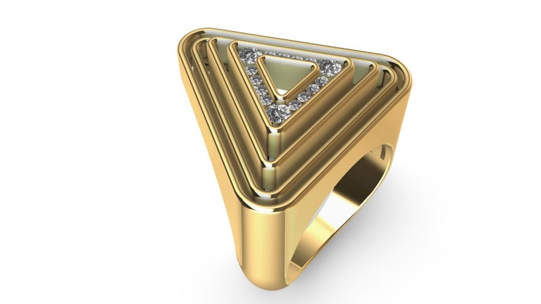 Customizable 18 Karat Yellow Gold Diamonds Soft Triangle Pyramid Ring ...