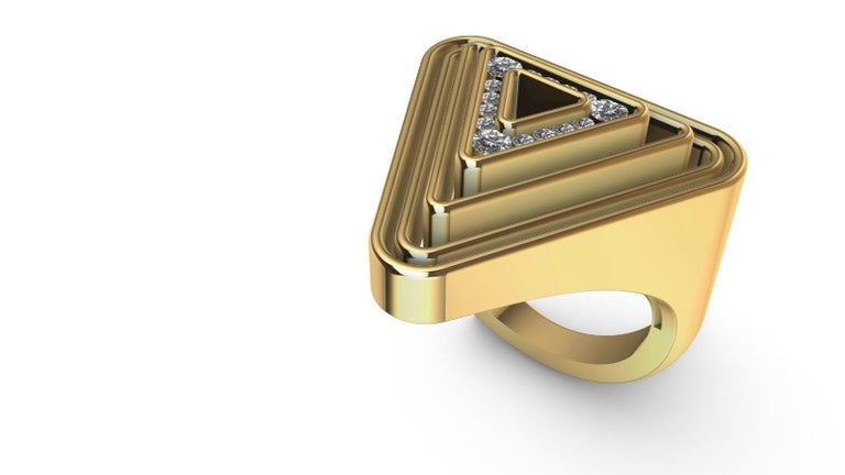 Customizable 18 Karat Yellow Gold Diamonds Soft Triangle Pyramid Ring ...