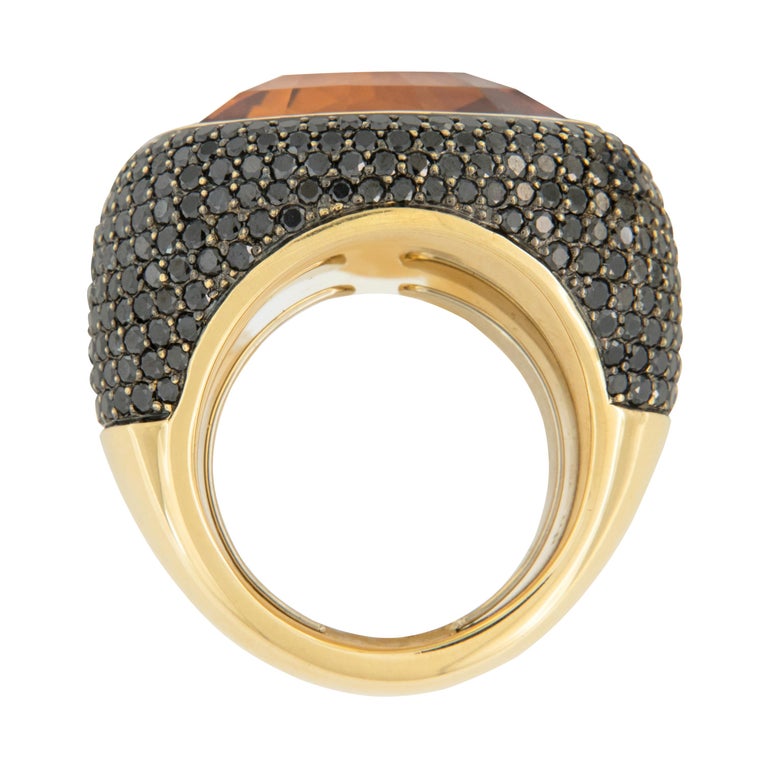 18 Karat Yellow Gold DiModolo Triada Citrine and Black Diamond Ring at ...