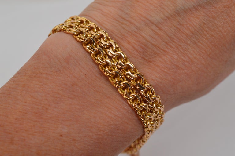 18 Karat Yellow Gold Double Link Twin Chain Bracelet w Large Box Clasp ...