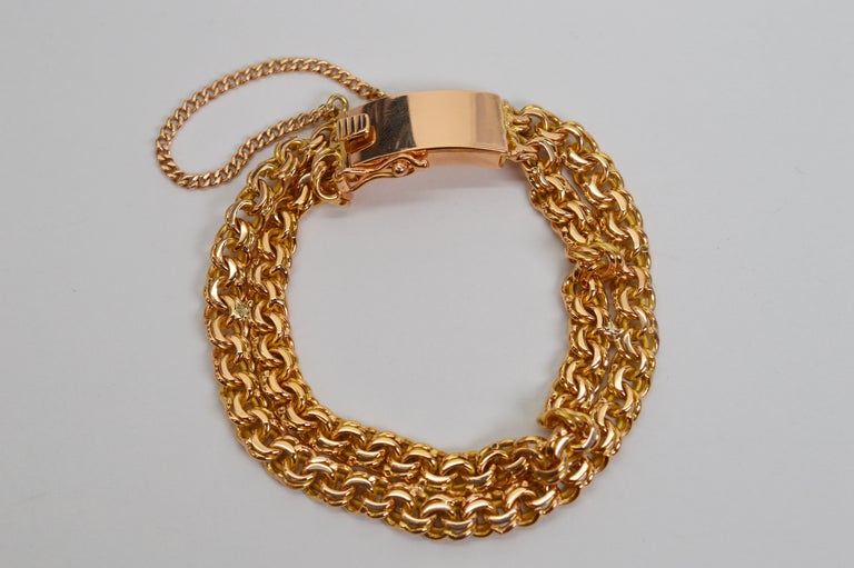 18 Karat Yellow Gold Double Link Twin Chain Bracelet w Large Box Clasp ...