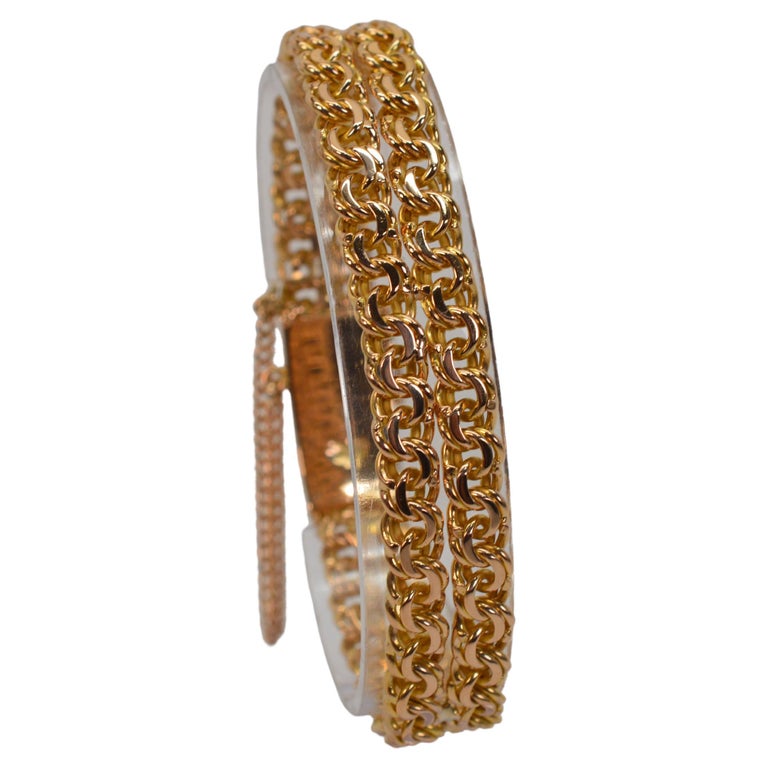 18 Karat Yellow Gold Double Link Twin Chain Bracelet w Large Box Clasp ...