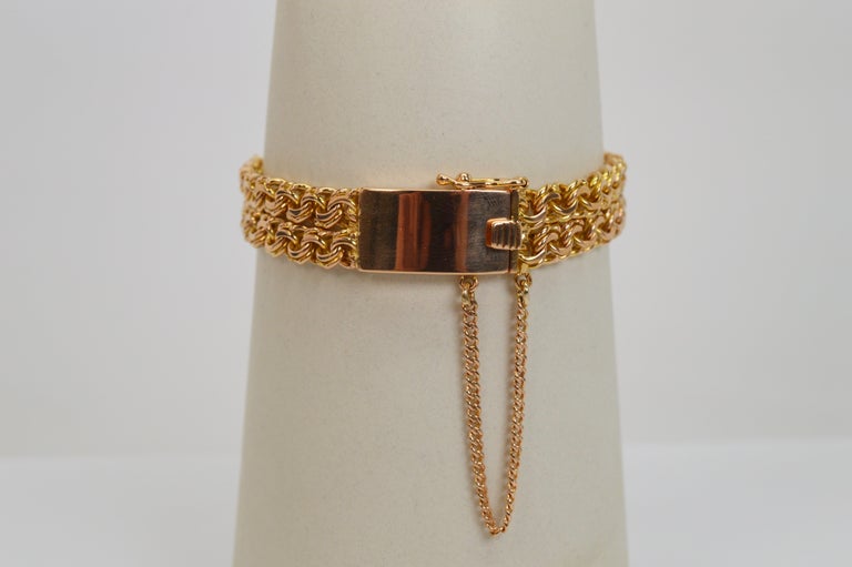 18 Karat Yellow Gold Double Link Twin Chain Bracelet w Large Box Clasp ...