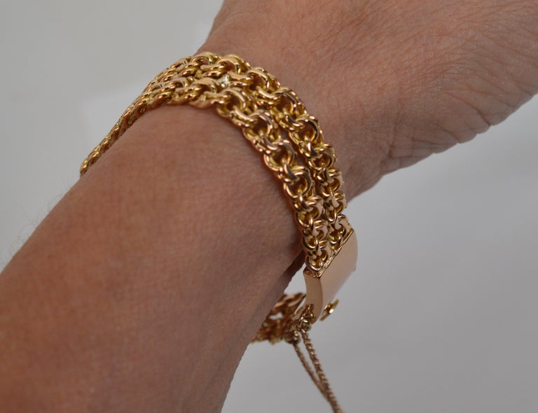 18 Karat Yellow Gold Double Link Twin Chain Bracelet w Large Box Clasp ...
