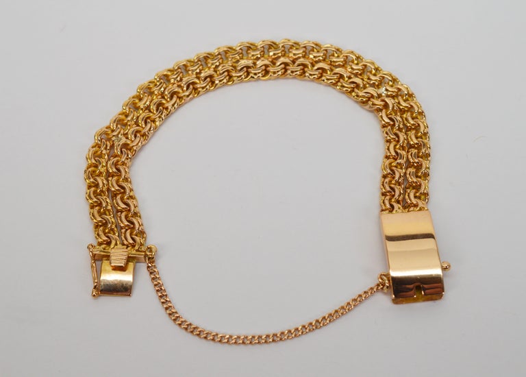 18 Karat Yellow Gold Double Link Twin Chain Bracelet w Large Box Clasp ...
