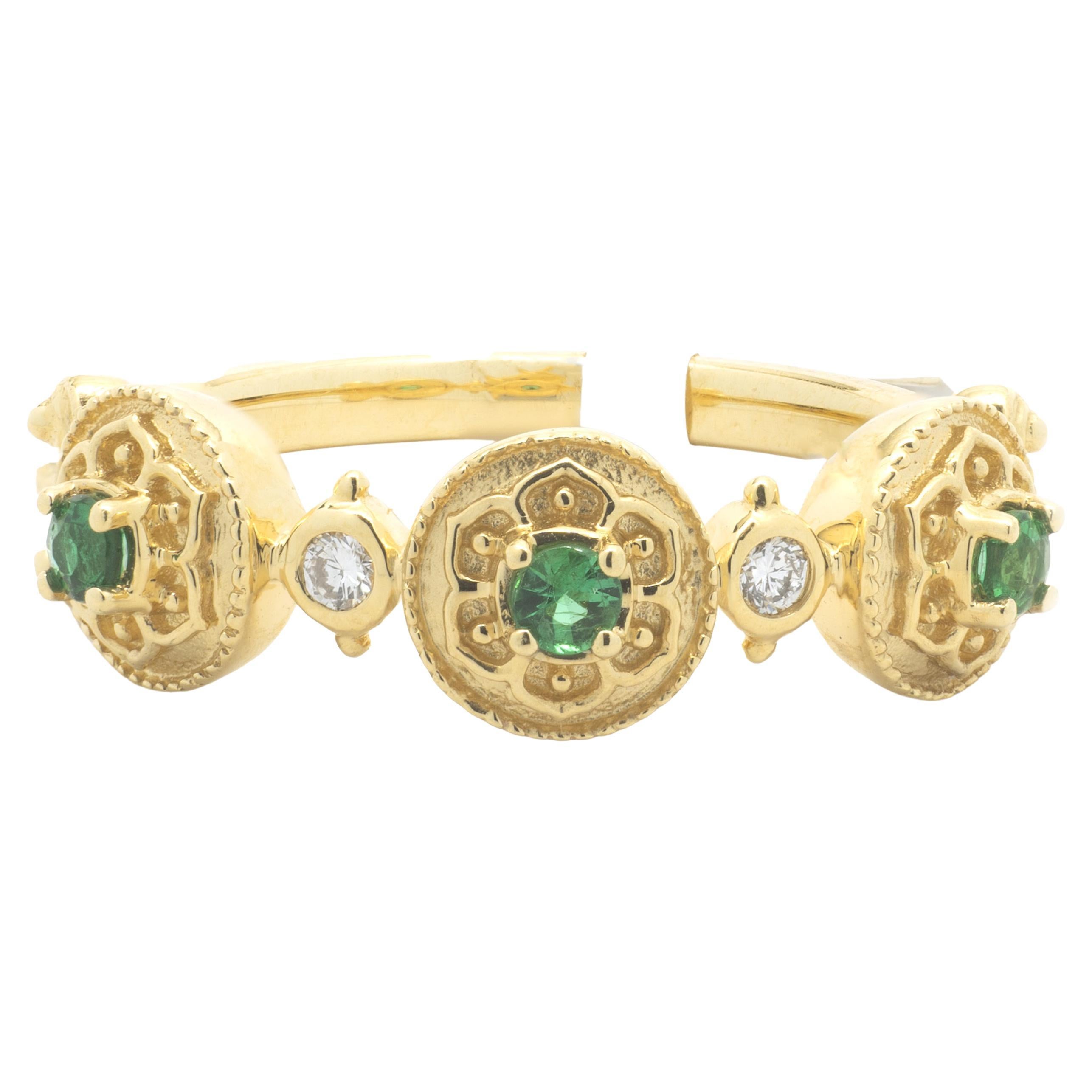 Platinum And 18 Karat Yellow Gold Emerald And Half Moon Diamond Ring Platinum And 18 Karat Yellow Gold Emerald And Half Moon Diamond Ring