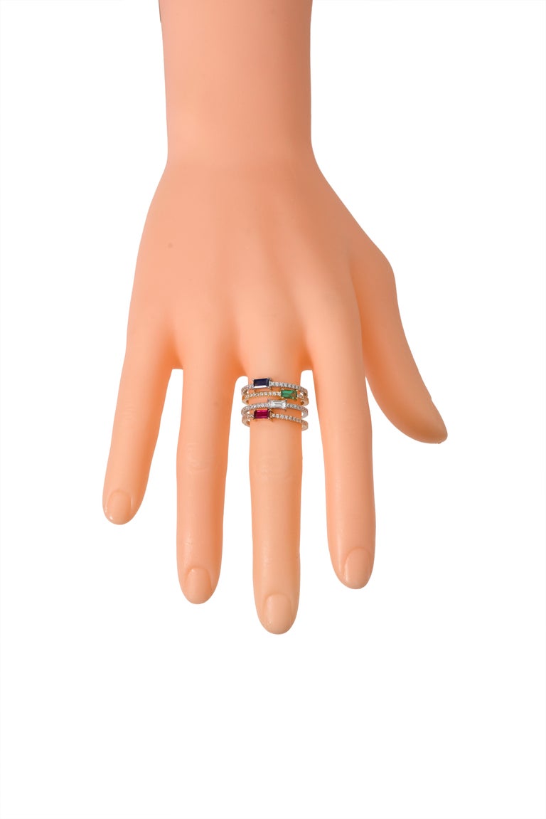 18 Karat Yellow Gold Emerald and Diamond Solitaire Eternity Band Ring ...