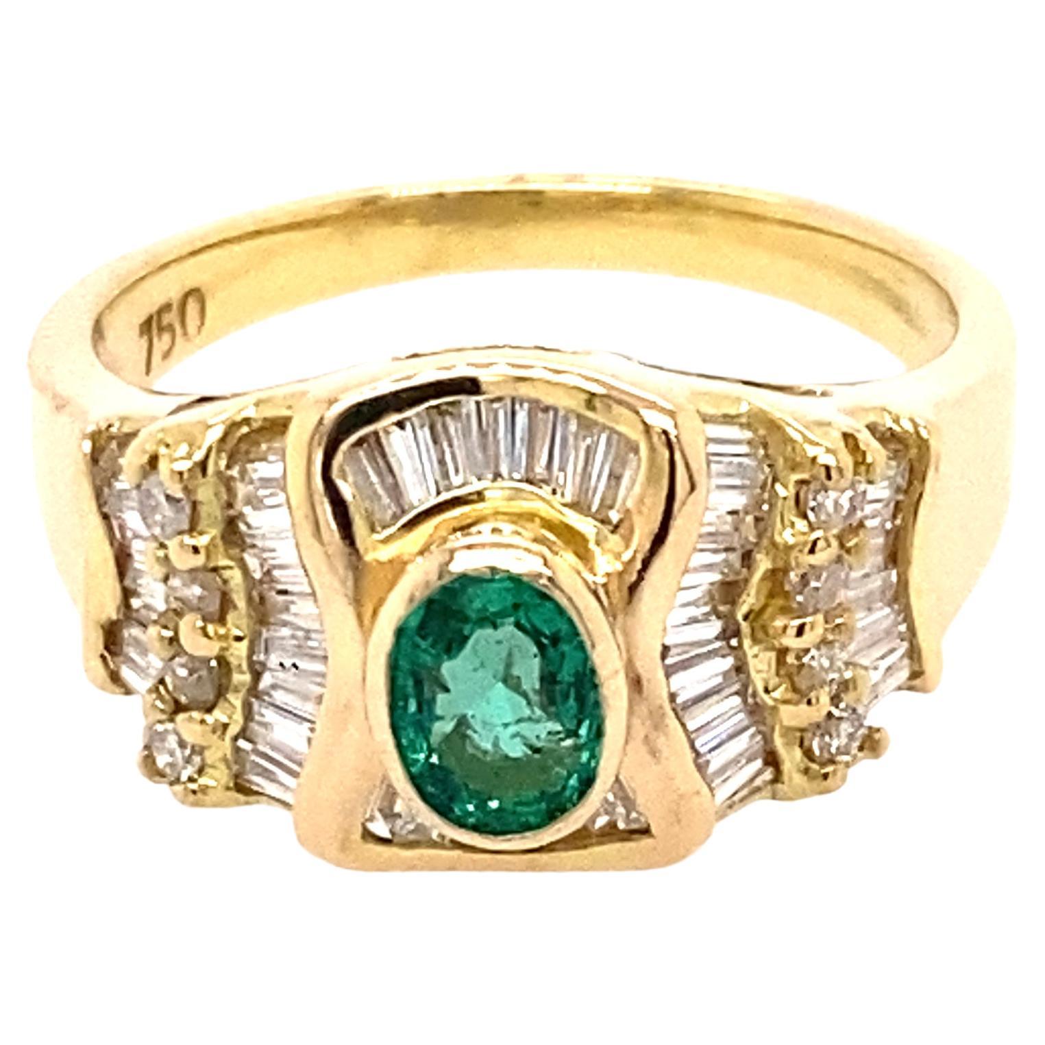 18 Karat Yellow Gold Emerald and Diamond Cluster Ring For Sale at 1stDibs