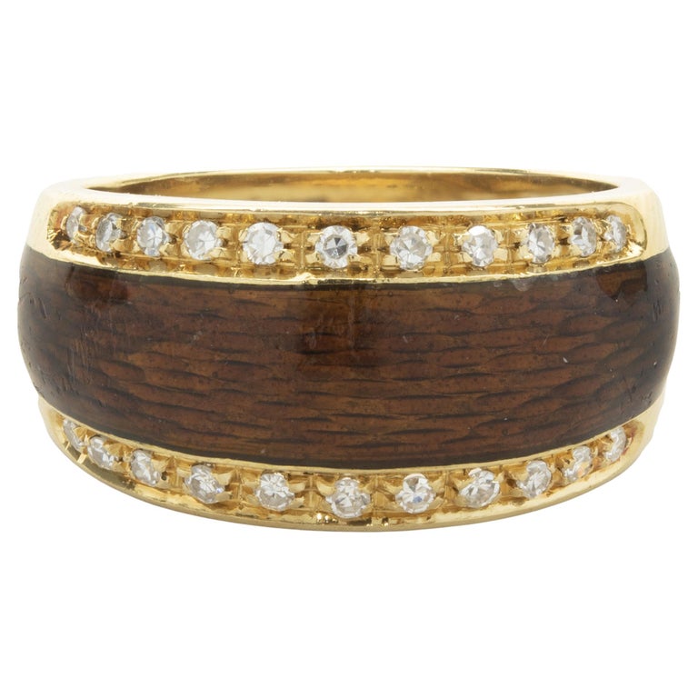 18 Karat Yellow Gold Enamel and Diamond Band For Sale at 1stDibs