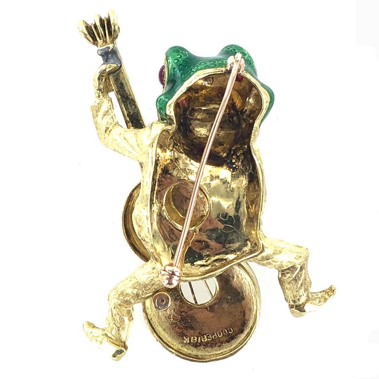 18 Karat Yellow Gold Enamel Frog Vintage Pin Brooch Signed Cooper at ...