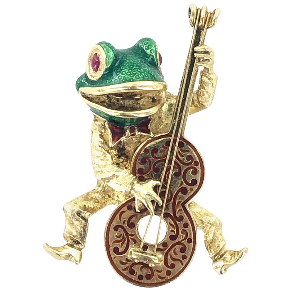 18 Karat Yellow Gold Enamel Frog Vintage Pin Brooch Signed Cooper at ...