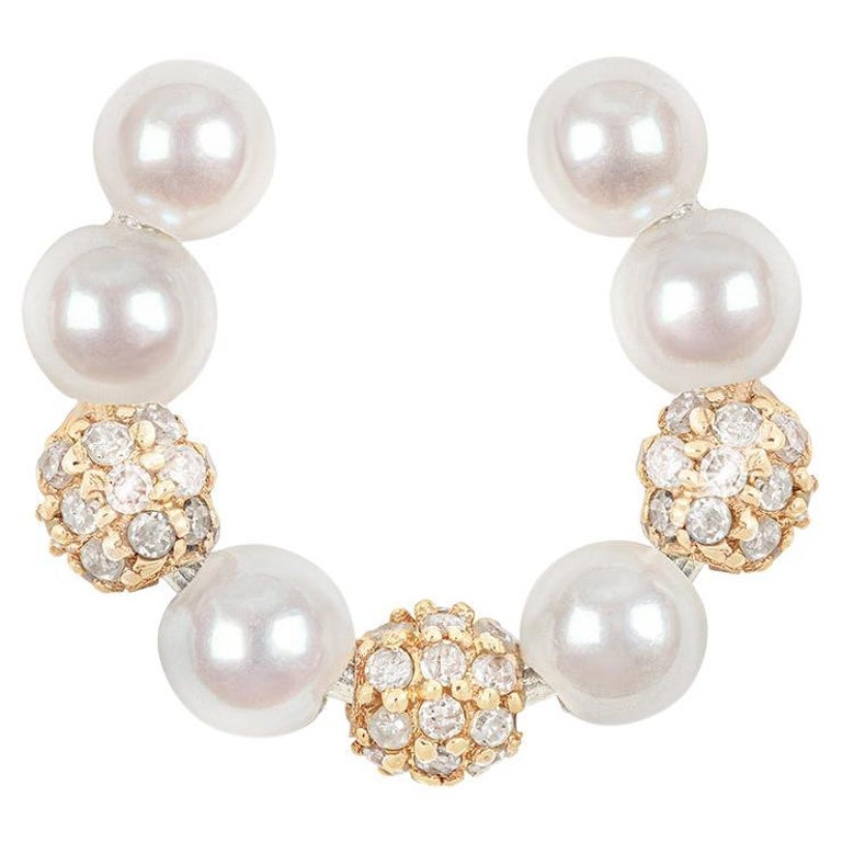 18-Karat Yellow Gold Encrusted Diamonds Ear Cuff with AAA Akoya Pearls ...