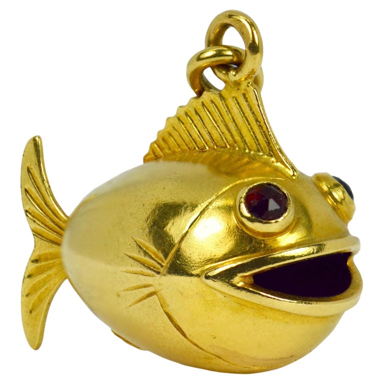 18 Karat Yellow Gold Fish Charm Pendant at 1stDibs