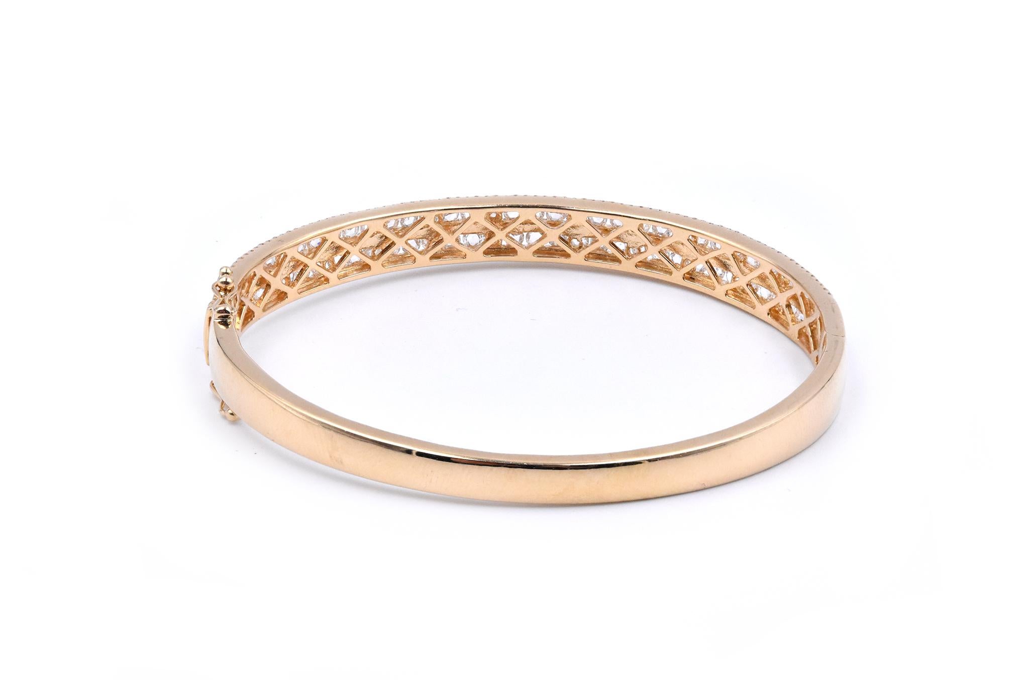 18 Karat Yellow Gold Five-Row Diamond Bangle Bracelet For Sale at 1stDibs