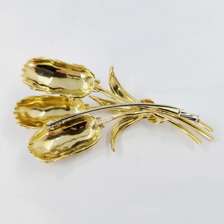 Yellow Gold Floral Pin For Sale at 1stDibs