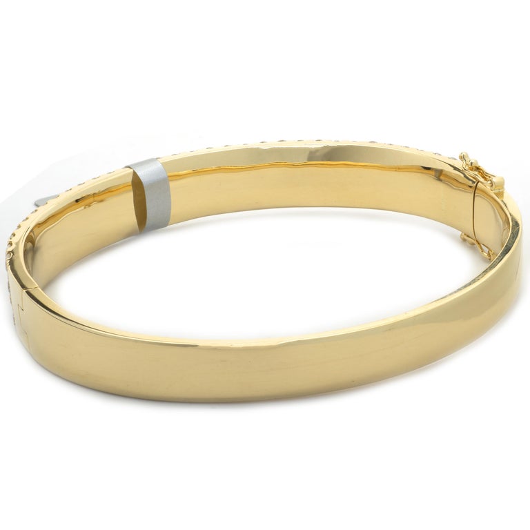 18 Karat Yellow Gold Four Row Diamond Bangle Bracelet For Sale at 1stDibs