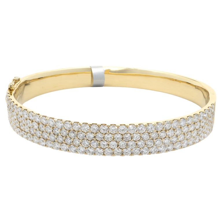 18 Karat Yellow Gold Four Row Diamond Bangle Bracelet For Sale at 1stDibs
