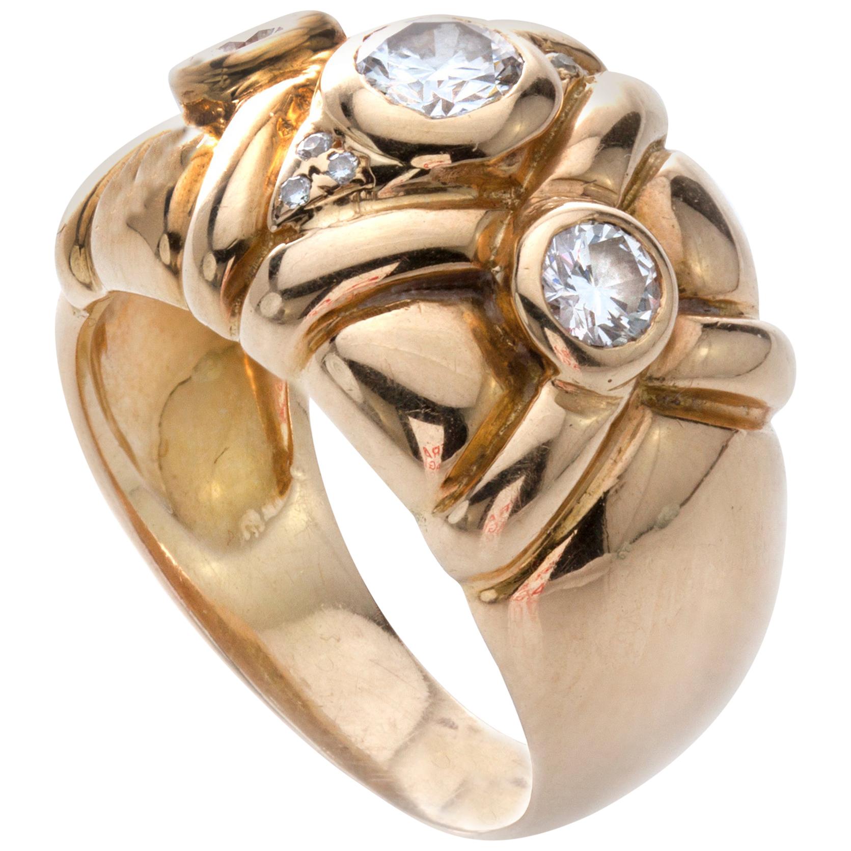 Antique Victorian 18 Karat Yellow Gold Diamond 3-Stone Vertical Ring at ...