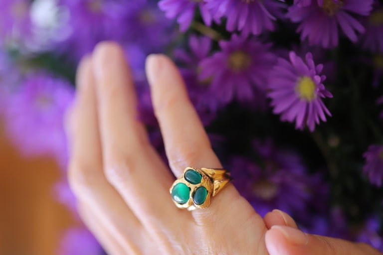 18 Karat Yellow Gold Frog Green Agate Tzavorite Eyes Pinky Design Ring ...