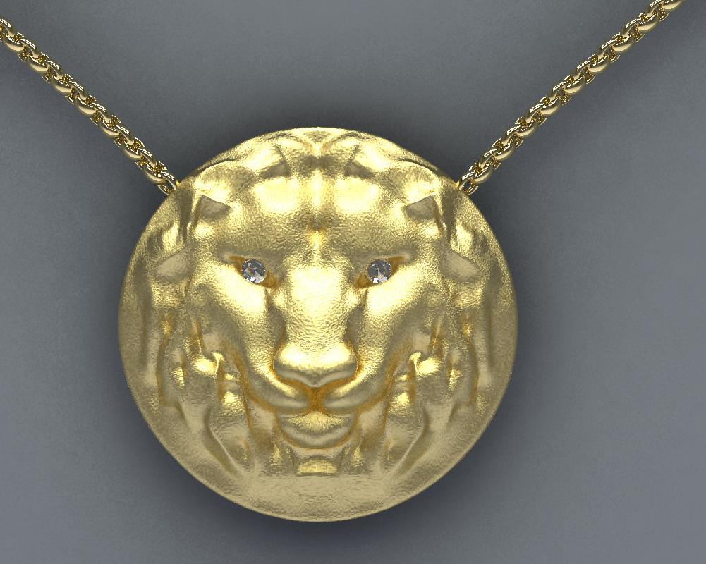 18 Karat Yellow Gold GIA Diamond Lion Men's Chain Pendant Necklace For ...