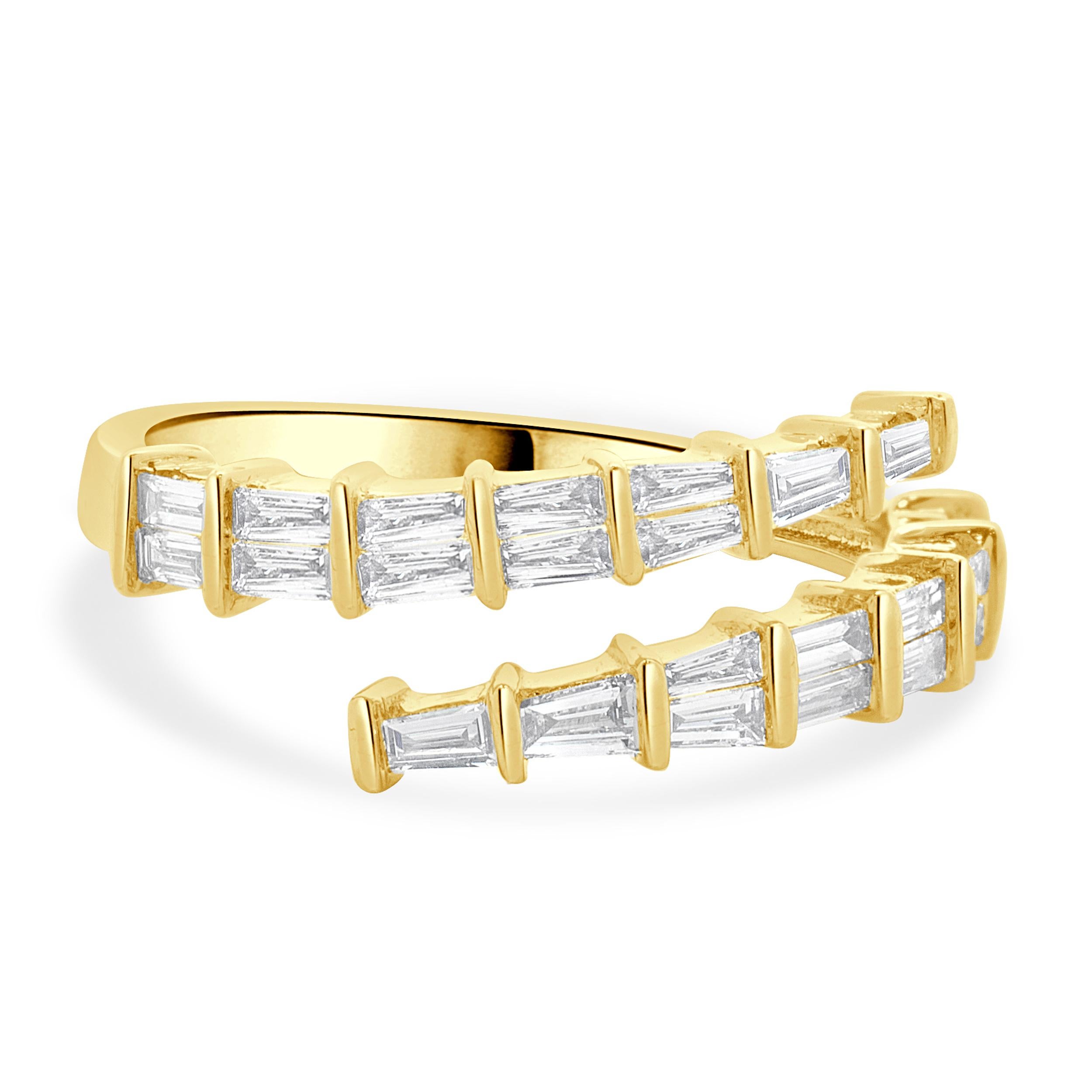 18 Karat Yellow Gold Graduated Baguette Diamond Bypass Ring For Sale at ...