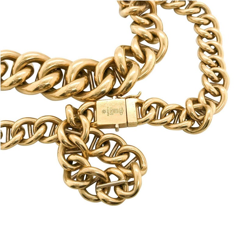 18 Karat Yellow Gold Italian Graduated Curb Link Chain Necklace at ...